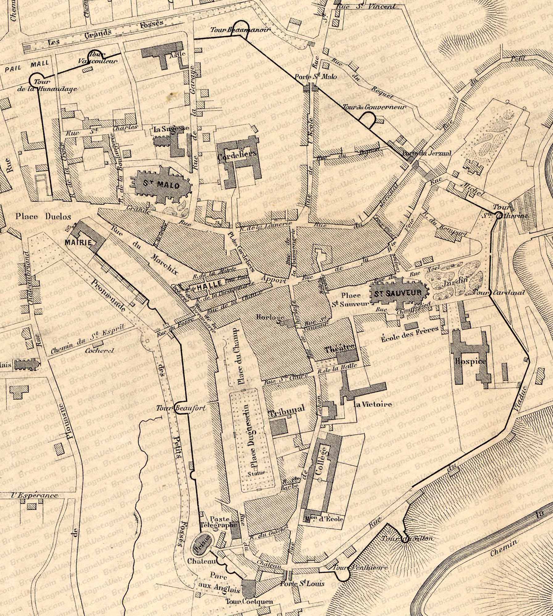 dinan plan de dinan intra-muros de 1880 - bretagneweb.com